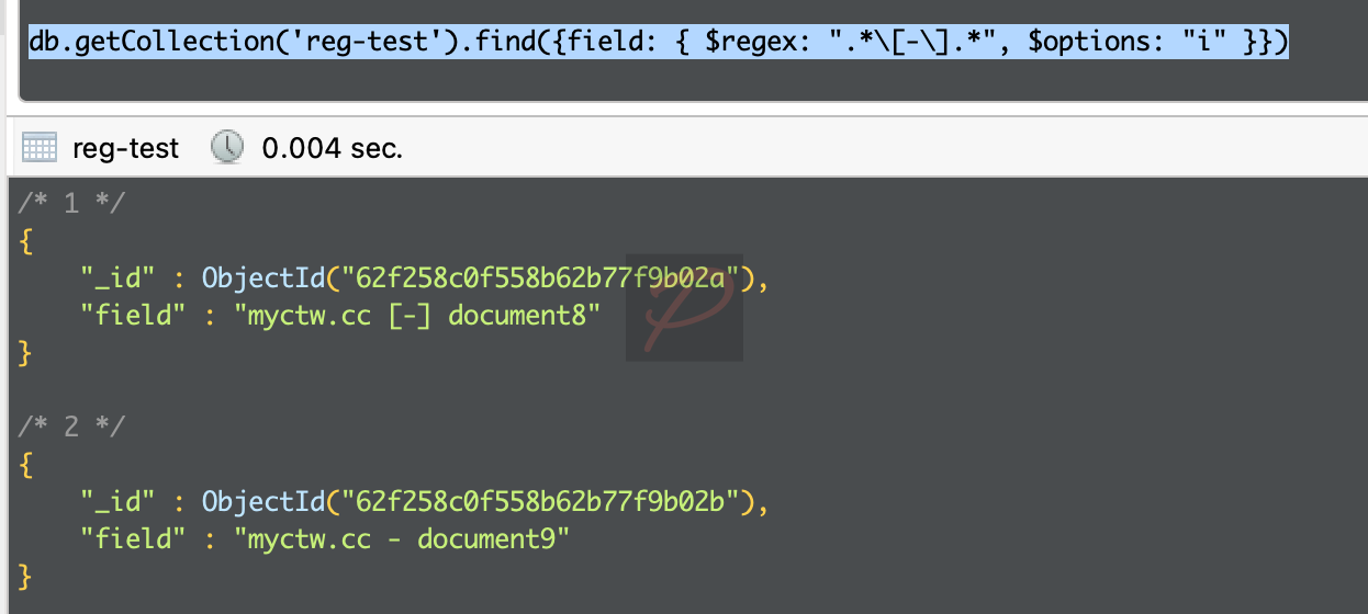 MongoDB Regex Search Pie Note
